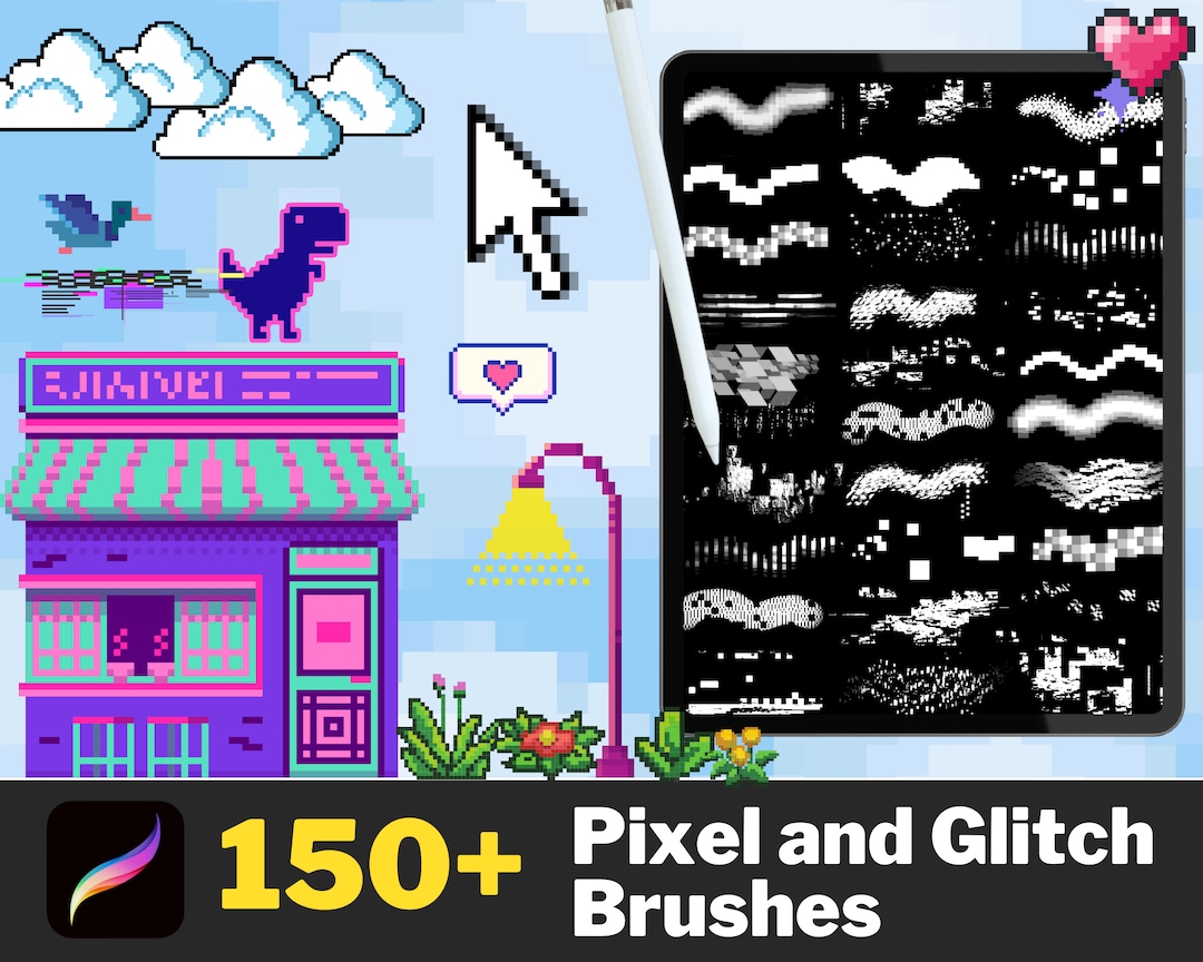 150+ Procreate Pixel & Glitch Brushes, Pixel Art Design, Procreate ...
