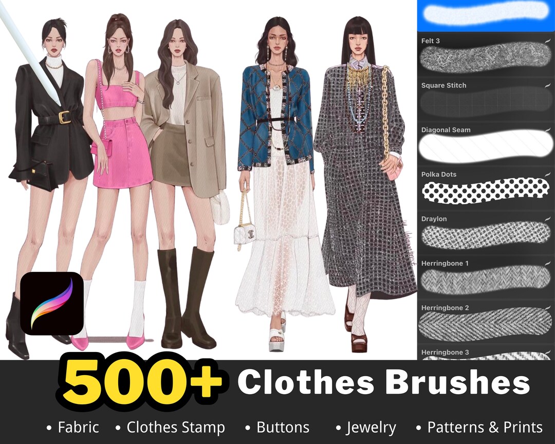 500+ Procreate Clothes Brushes Stamps, Procreate Fabric Brushes, Fabric ...