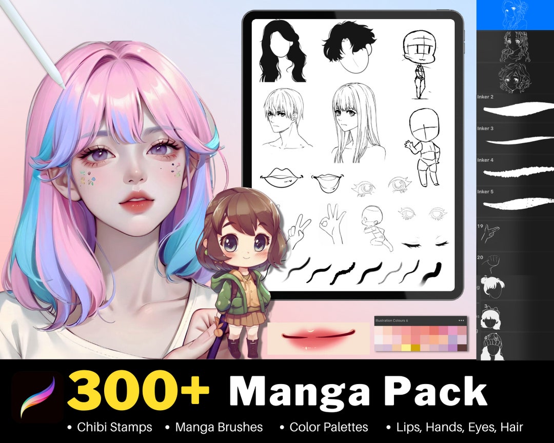 300+ Procreate Manga Brushes and Stamps, Procreate Chibi Stamps ...