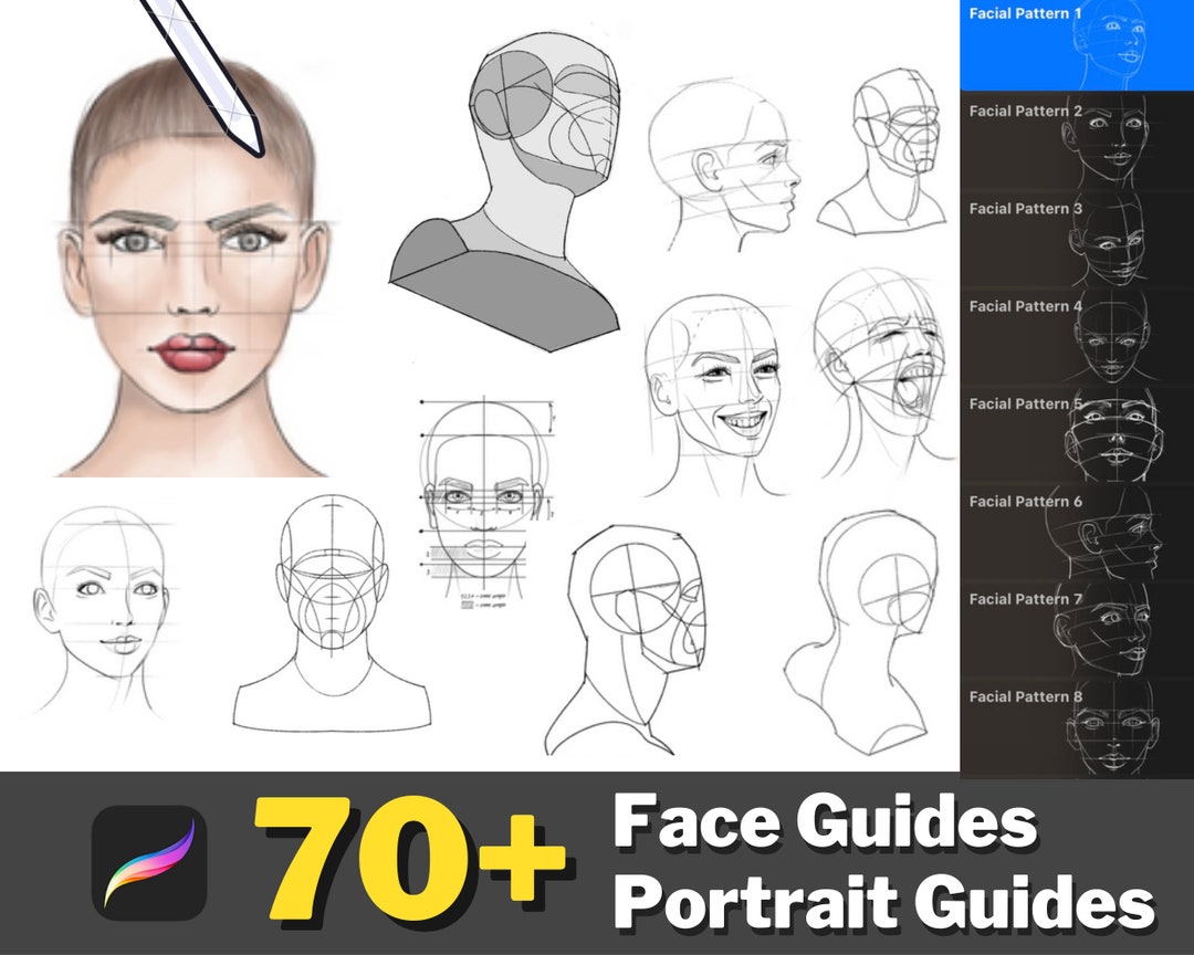 70+ Procreate Face Stamps, Face Guide Stamps, Procreate Portrait ...