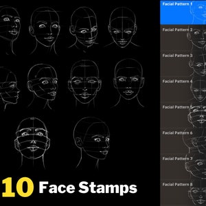 70+ Procreate Face Stamps, Face Guide Stamps, Procreate Portrait ...