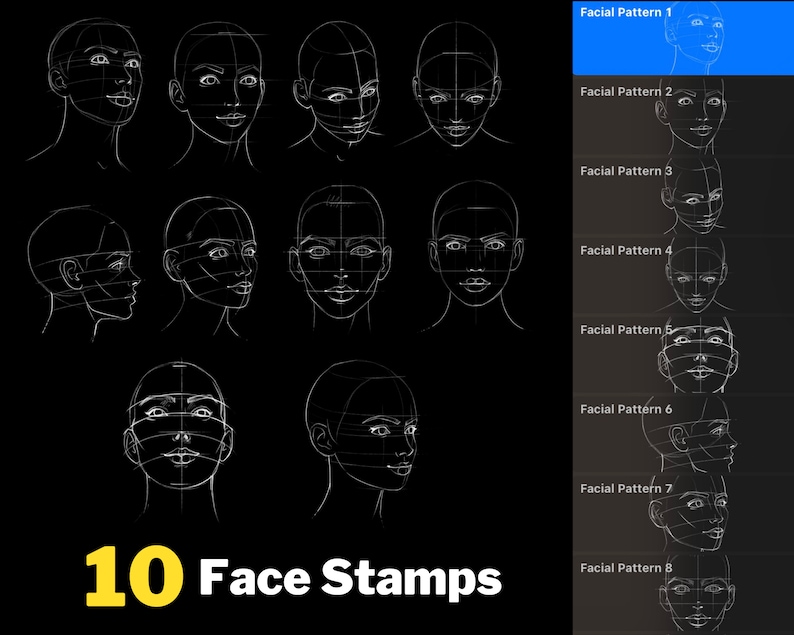 70+ Procreate Face Stamps, Face Guide Stamps, Procreate Portrait ...