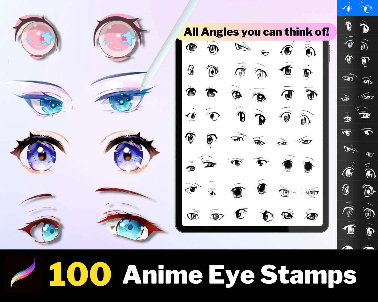 100 Anime Manga Eye Stamps, Procreate Brushes (digital Download) - Etsy