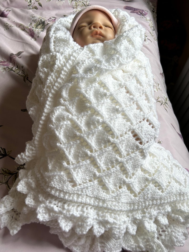 Hand Knitted White Baby Pram Blanket - Etsy UK