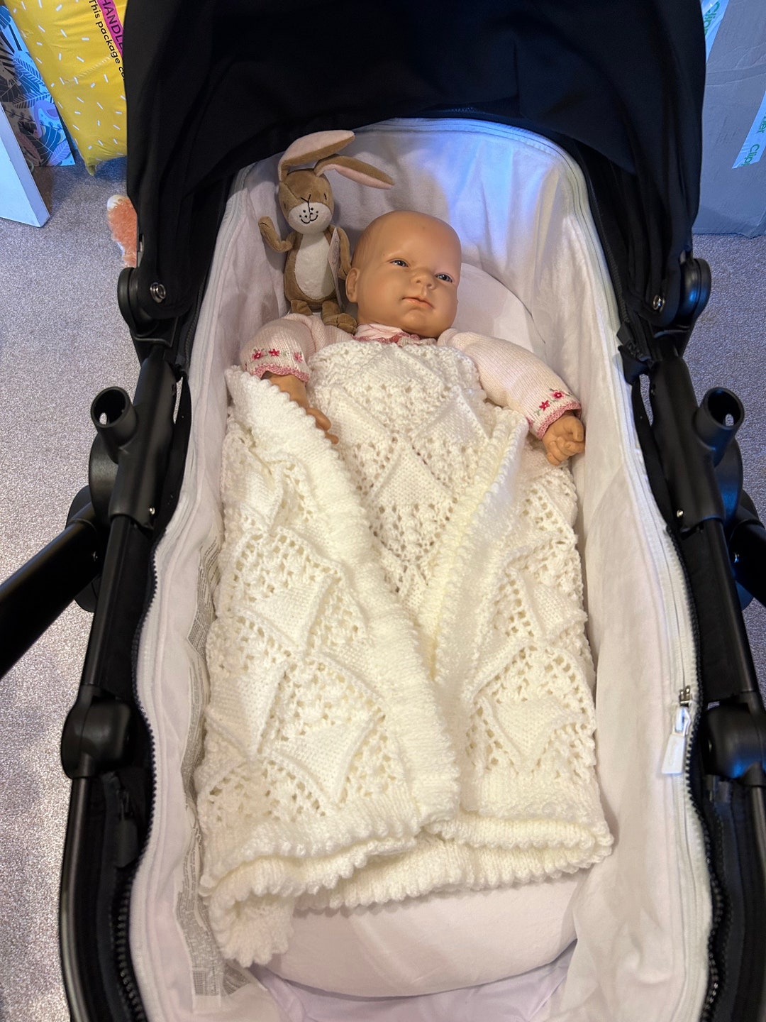 Hand Knitted White Baby Pram Blanket - Etsy UK