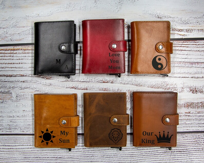 Leather Wallet for Men, Personalized Wallet, Engraved Wallet, RFID ...