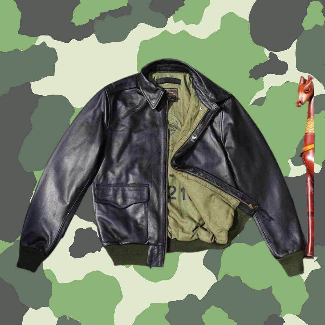 Men's Vintage A-2 Calfskin Leather Jacket Classic Bomber Style, Genuine ...