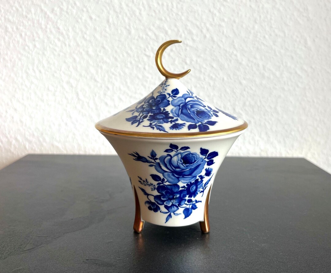 Vintage Porcelain Box Bonboniere With Blue Floral Motif and Gold ...