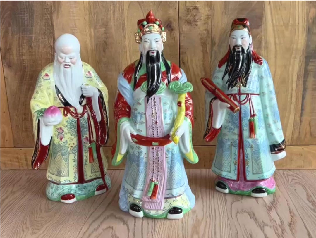 Fu Lu Shou Chinese Porcelain Statues 45 Cm / 17.7", Large Vintage ...