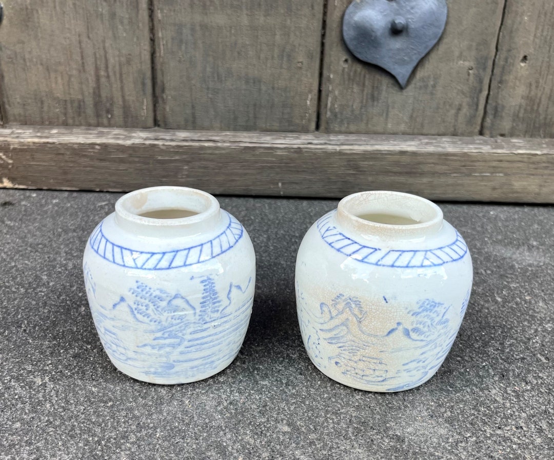 Vintage CHINESE POTTERY Ginger Jars 2 Pieces, Vintage Ceramic Salt and ...