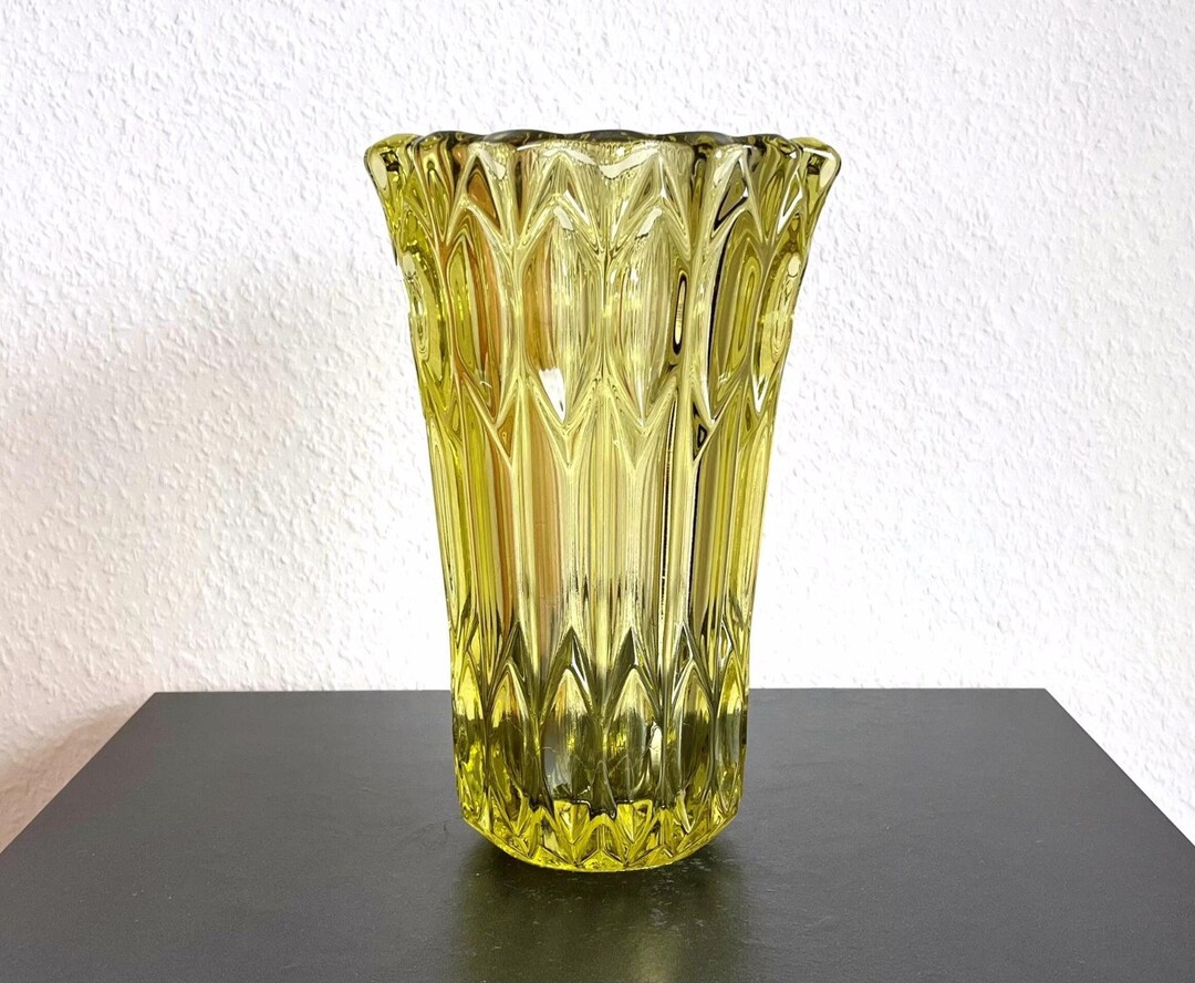 Art Deco Yellow Glass Vase, MCM Vintage Glassware, Retro Glass Vase ...