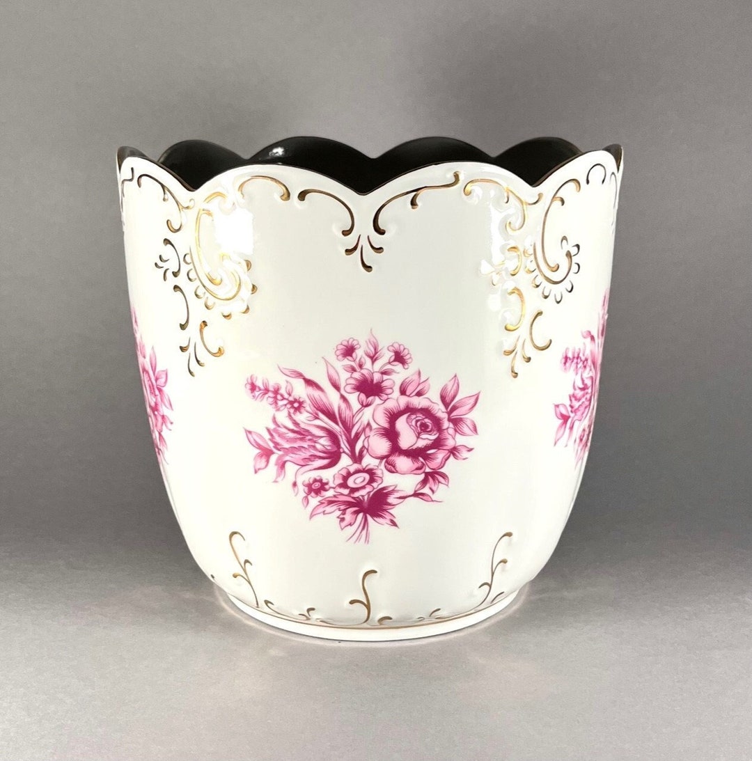 Large Vintage Cache Pot, Flower Planter, Hand Painted, 1980s Hollohaza ...