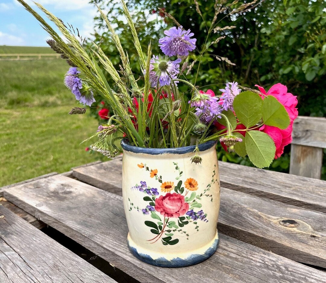 Farmhouse Ceramic VASE, Vintage Cottage Decor Pot or Jar, Belgian Folk ...