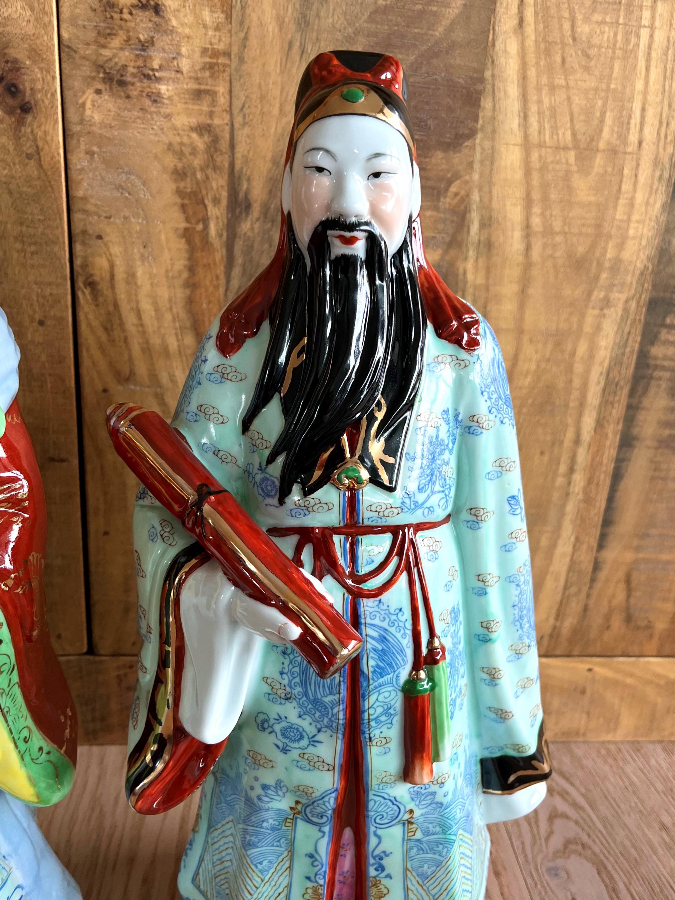 Fu Lu Shou Chinese Porcelain Statues 45 Cm / 17.7", Large Vintage ...