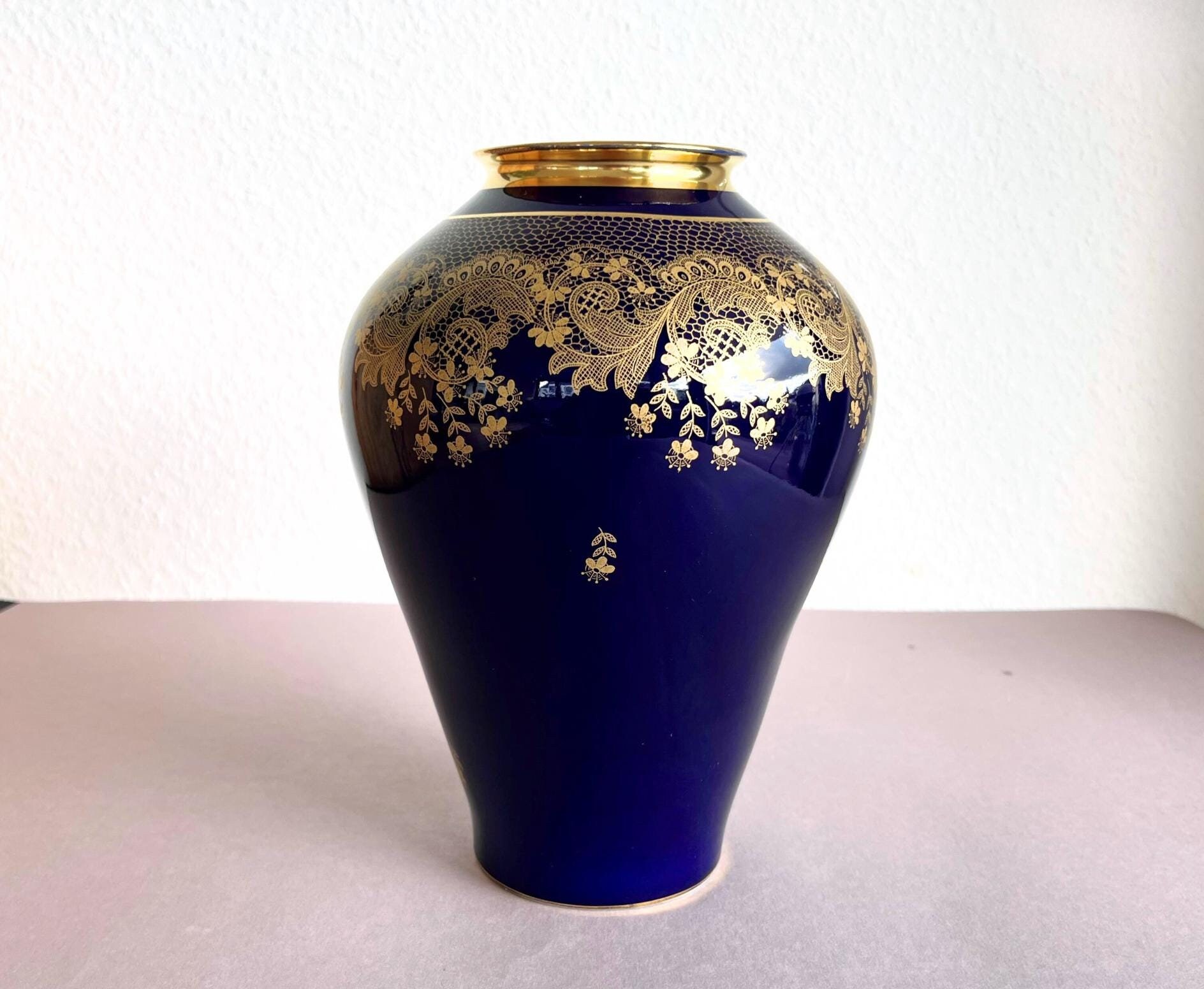 Vintage Porcelain Cobalt Blue Vase, Lindner Kueps Bavaria Echt Cobalt ...