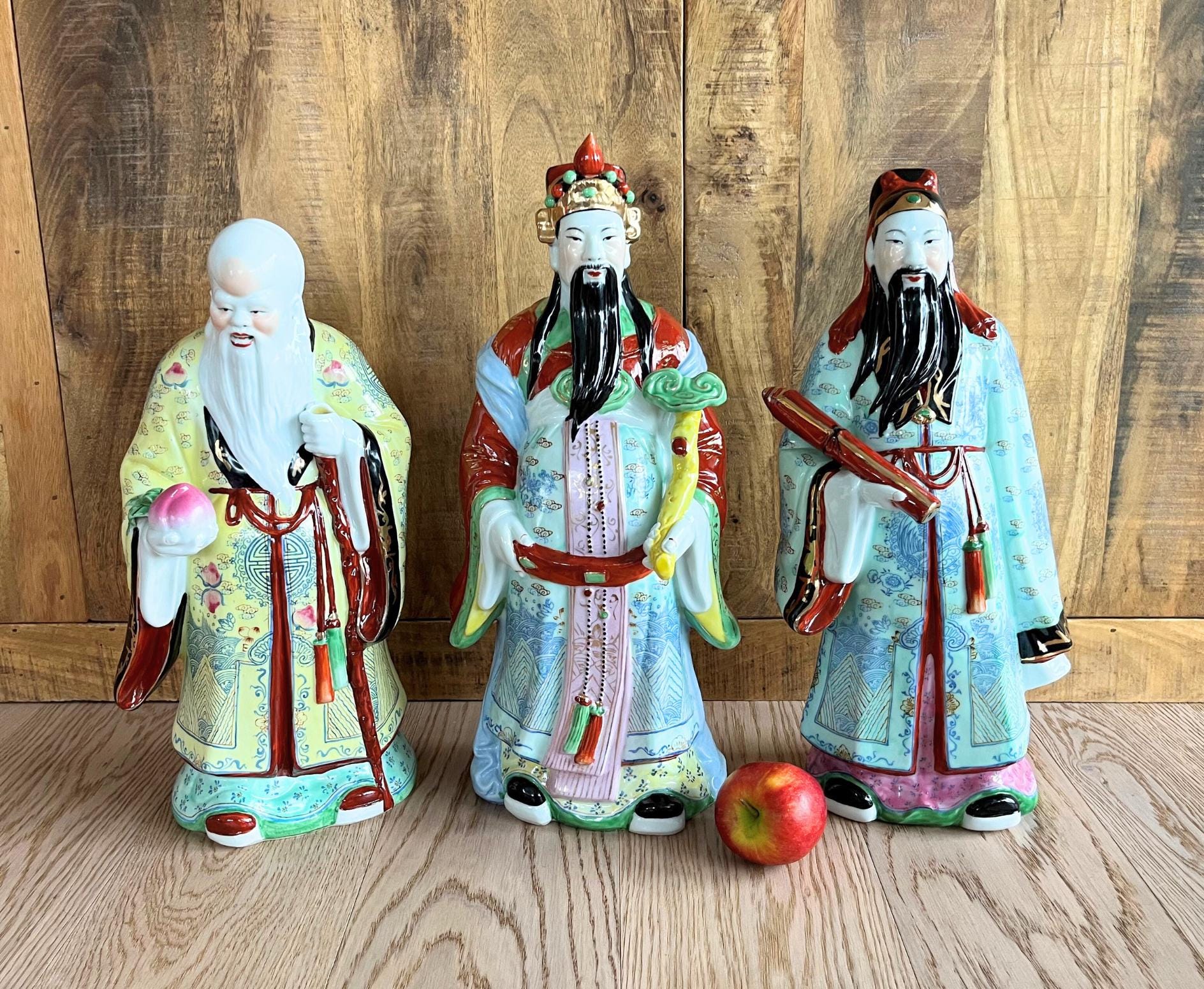 Fu Lu Shou Chinese Porcelain Statues 45 Cm / 17.7", Large Vintage ...