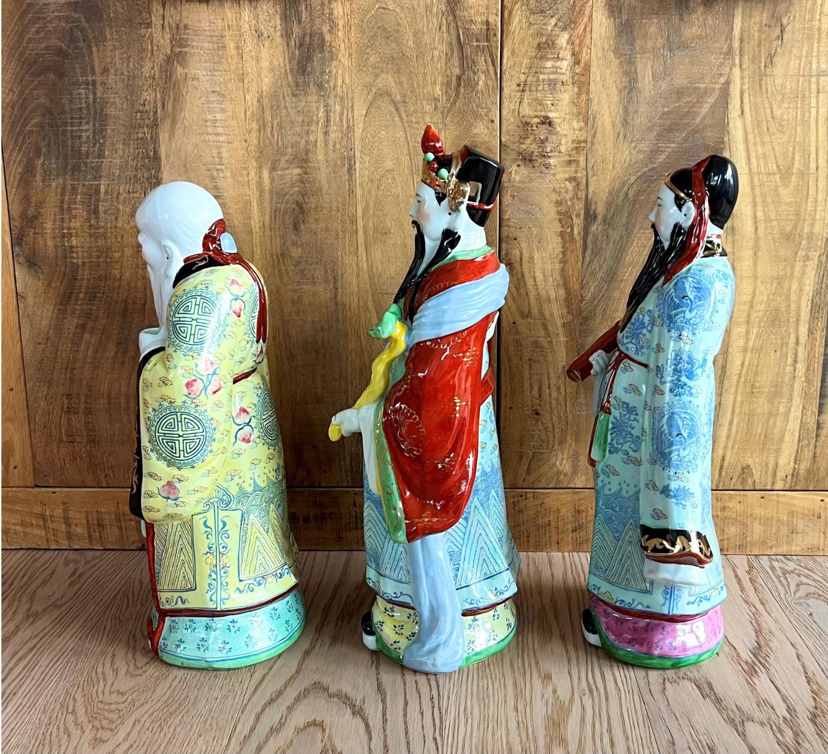 Fu Lu Shou Chinese Porcelain Statues 45 Cm / 17.7", Large Vintage ...