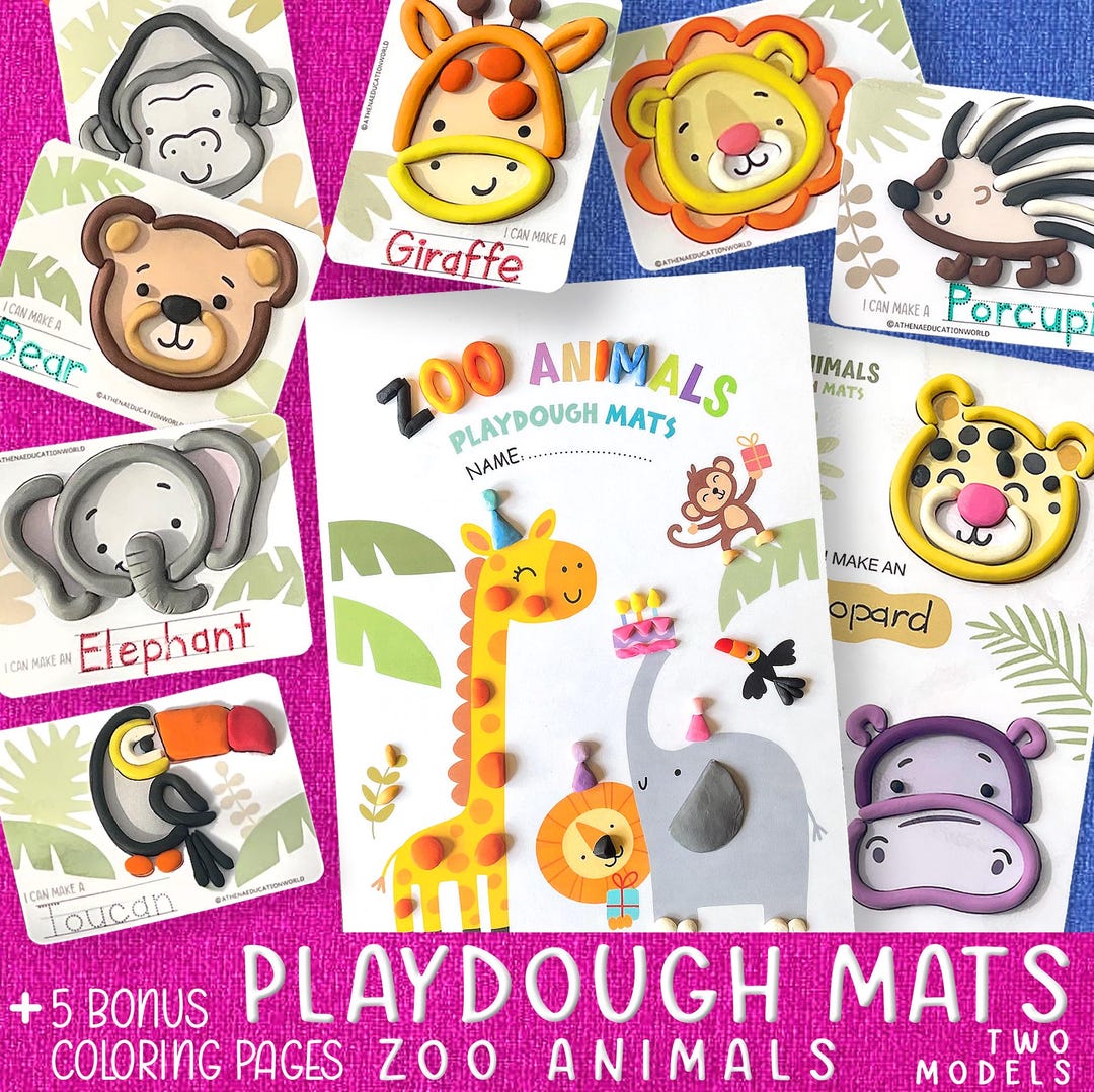 Cute Zoo Animals Playdough Mats, Printable Play Dough Activity for Kids ...