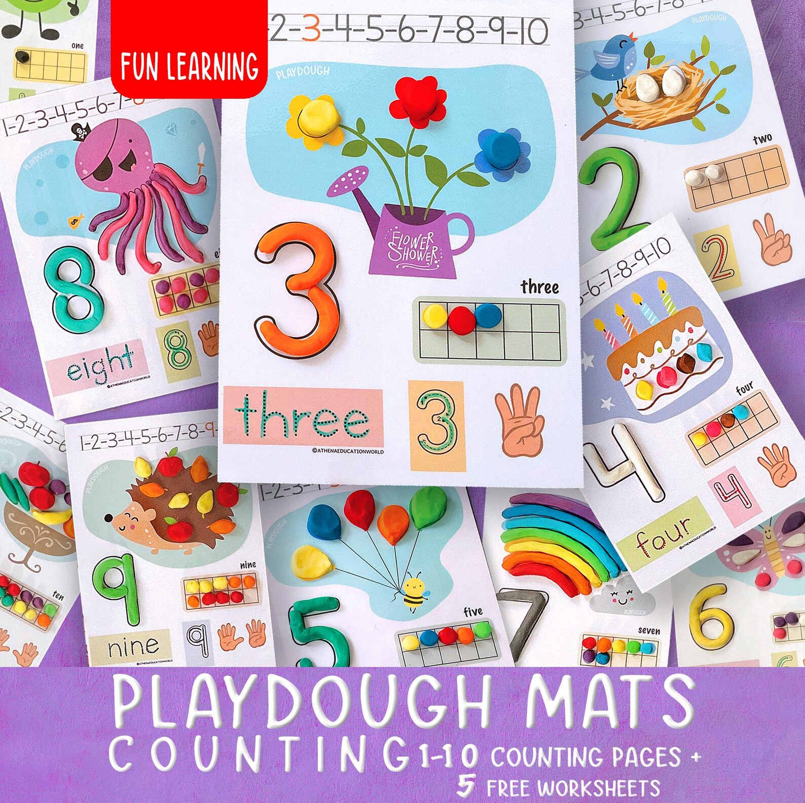Counting and Numbers Play Dough Mats Printable Preschool Activities ...