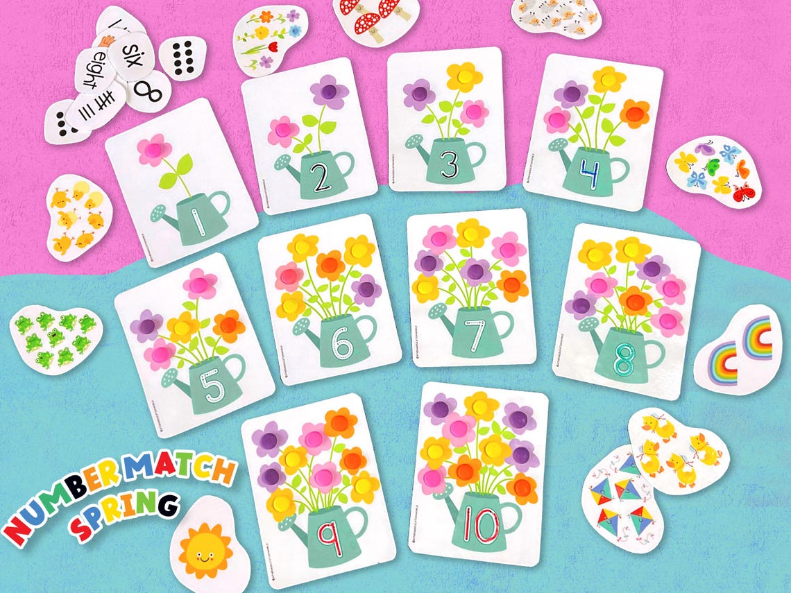 Spring Counting Activity 1-10, Number Match Printable for Toddlers, Pom ...