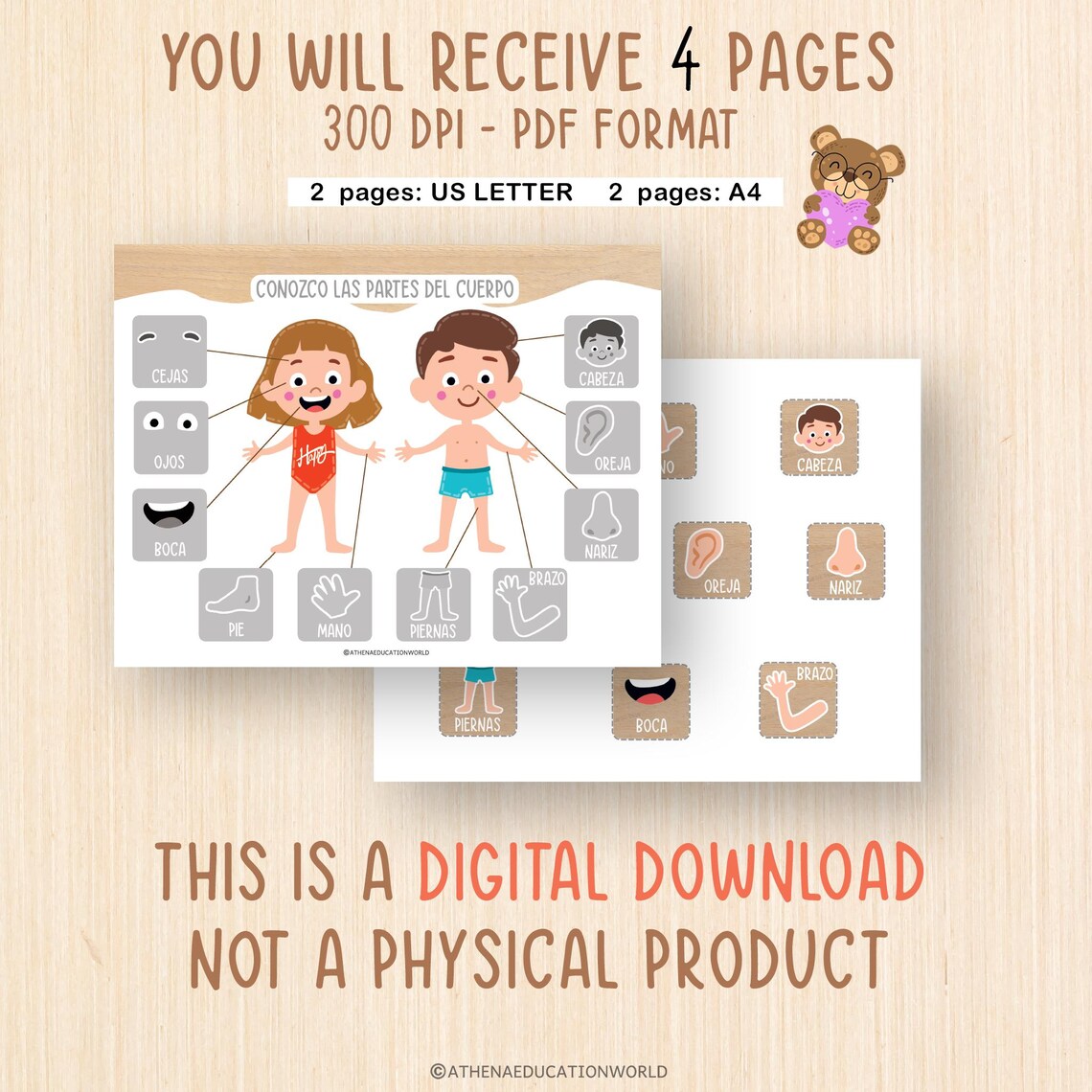 Spanish Body Parts Worksheet,toddler Activity,homeschool Printables ...
