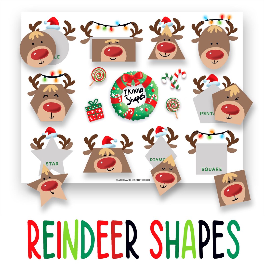 Reindeer Shapes Printable, Christmas Shape Activities for Kids ...