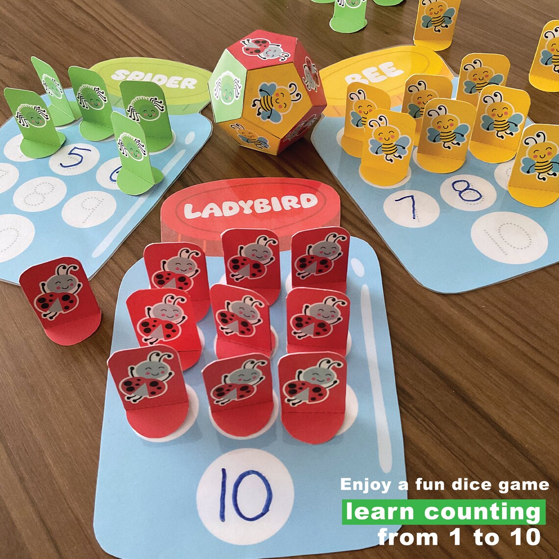 Counting Dice Game for Toddlers, Counting Board Game, Counting ...