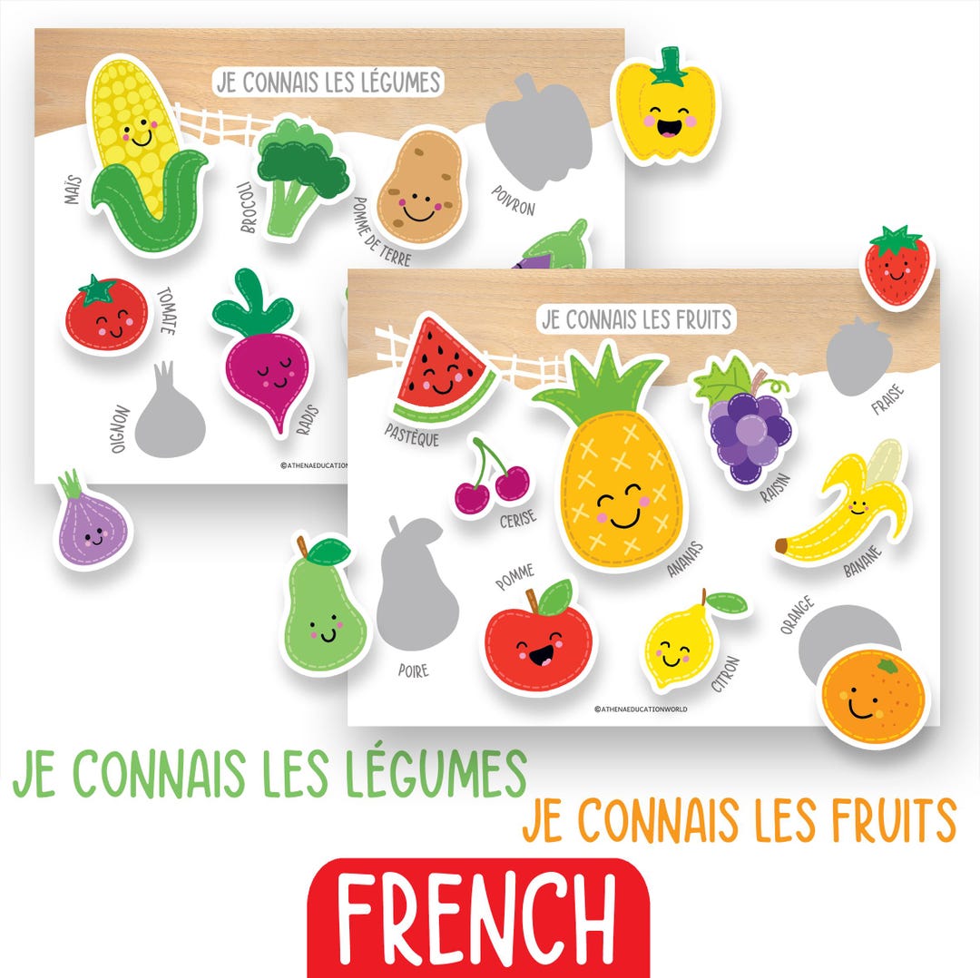 French Fruits and Vegetable Shadow Game, Fruits and Vegetables Matching ...
