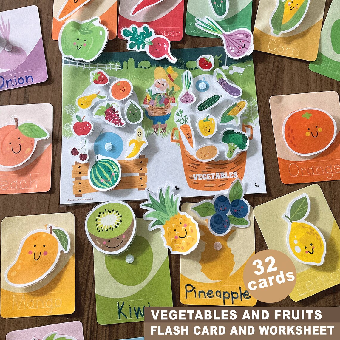Cute Fruits and Vegetables Flashcard and Worksheet, Printable ...