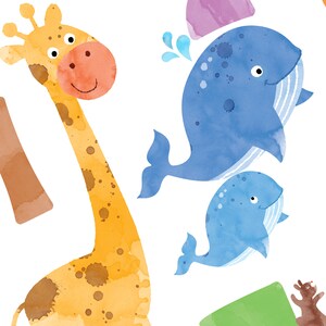 Cute Printable Animal Counting Poster, Watercolor Animal Number Poster ...