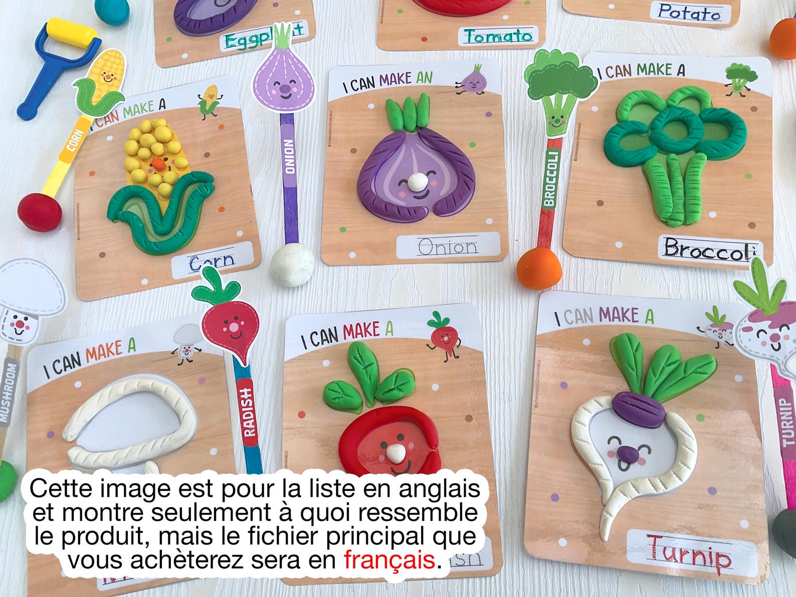 French Playdough Mats Vegetables Printable, Fun Activity for Kids ...