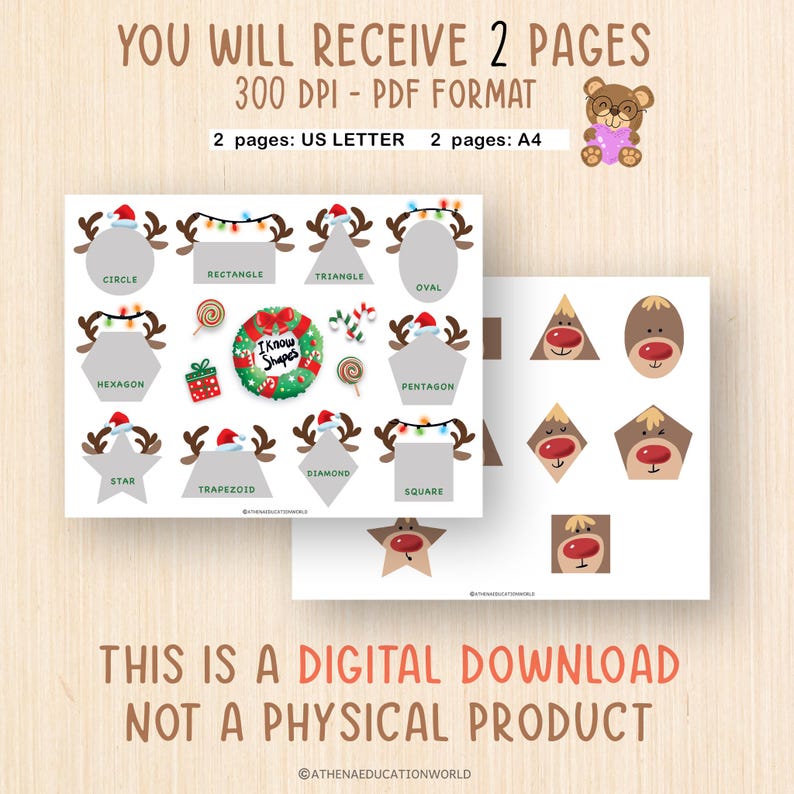 Reindeer Shapes Printable, Christmas Shape Activities for Kids ...