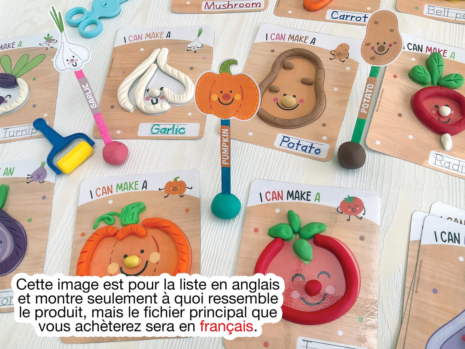 French Playdough Mats Vegetables Printable, Fun Activity for Kids ...