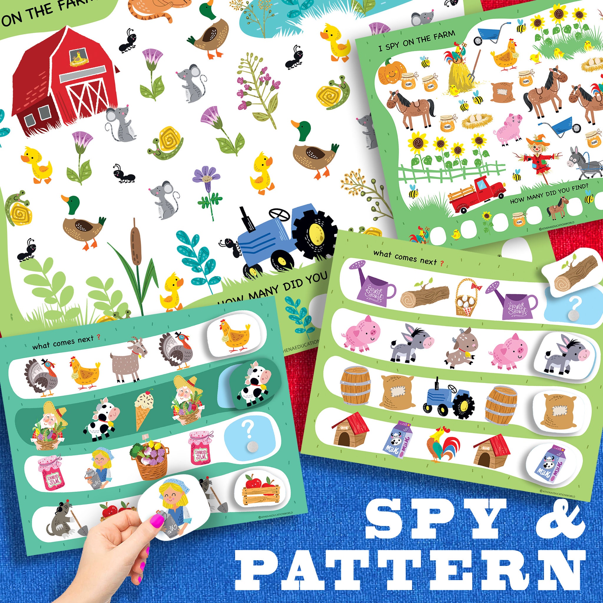 Farm Animals Spy and Patterns, Preschool Game, Velcro Game, Montessori ...
