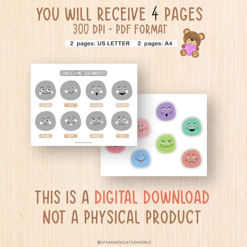 Spanish Emotion Worksheet,toddler Activity,homeschool Printables ...