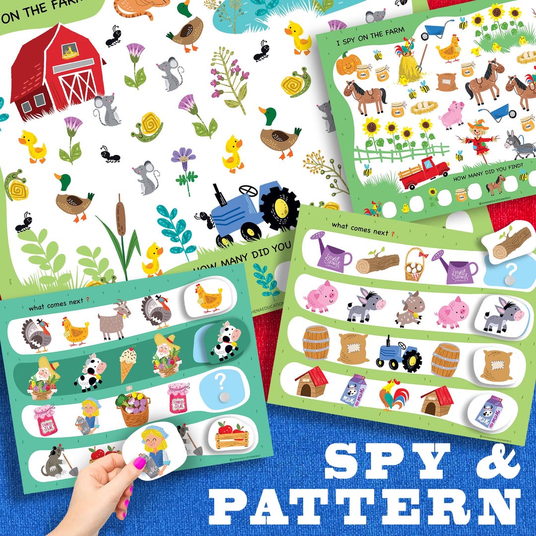 Farm Animals Spy and Patterns, Preschool Game, Binder Game, Montessori ...