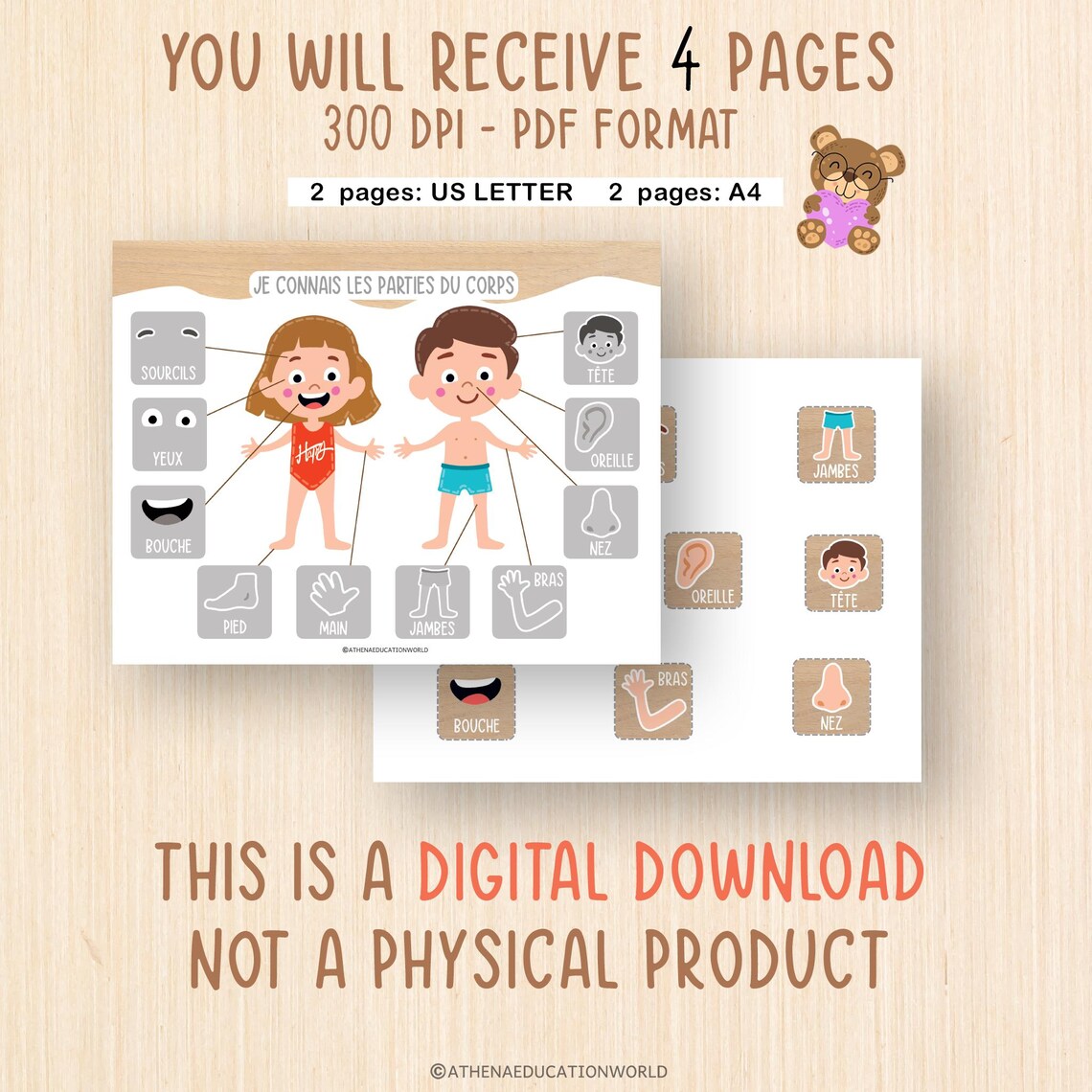 French Body Parts Worksheet,toddler Activity,homeschool Printables ...