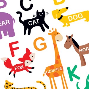 Cute Animal Alphabet Poster Print, Baby Kids Room Wall Art, Children's ...