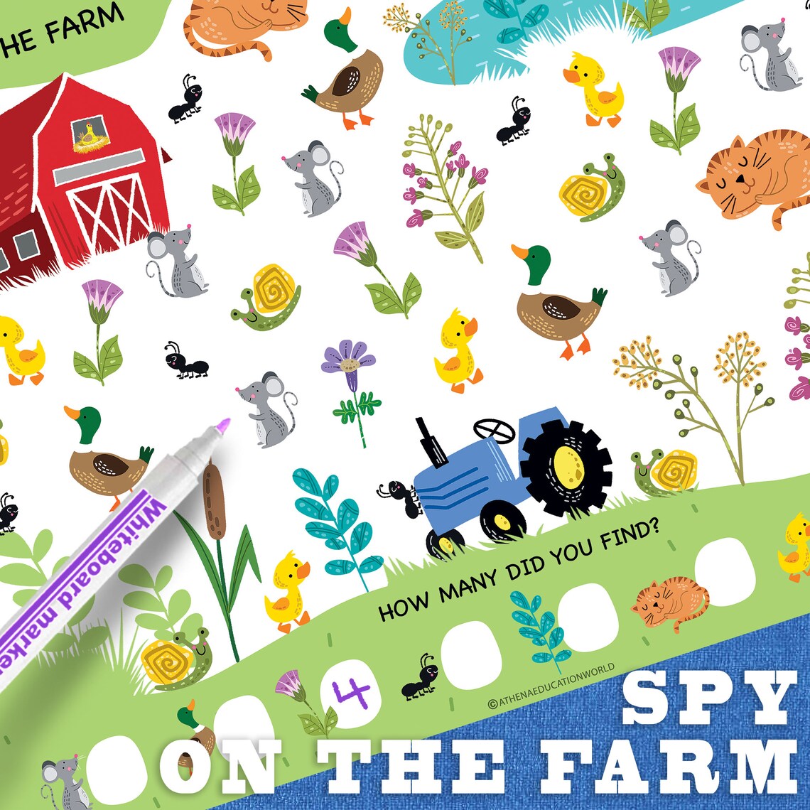 Farm Animals Spy and Patterns, Preschool Game, Velcro Game, Montessori ...