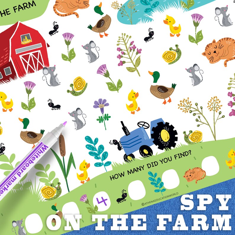 Farm Animals Spy and Patterns, Preschool Game, Velcro Game, Montessori ...