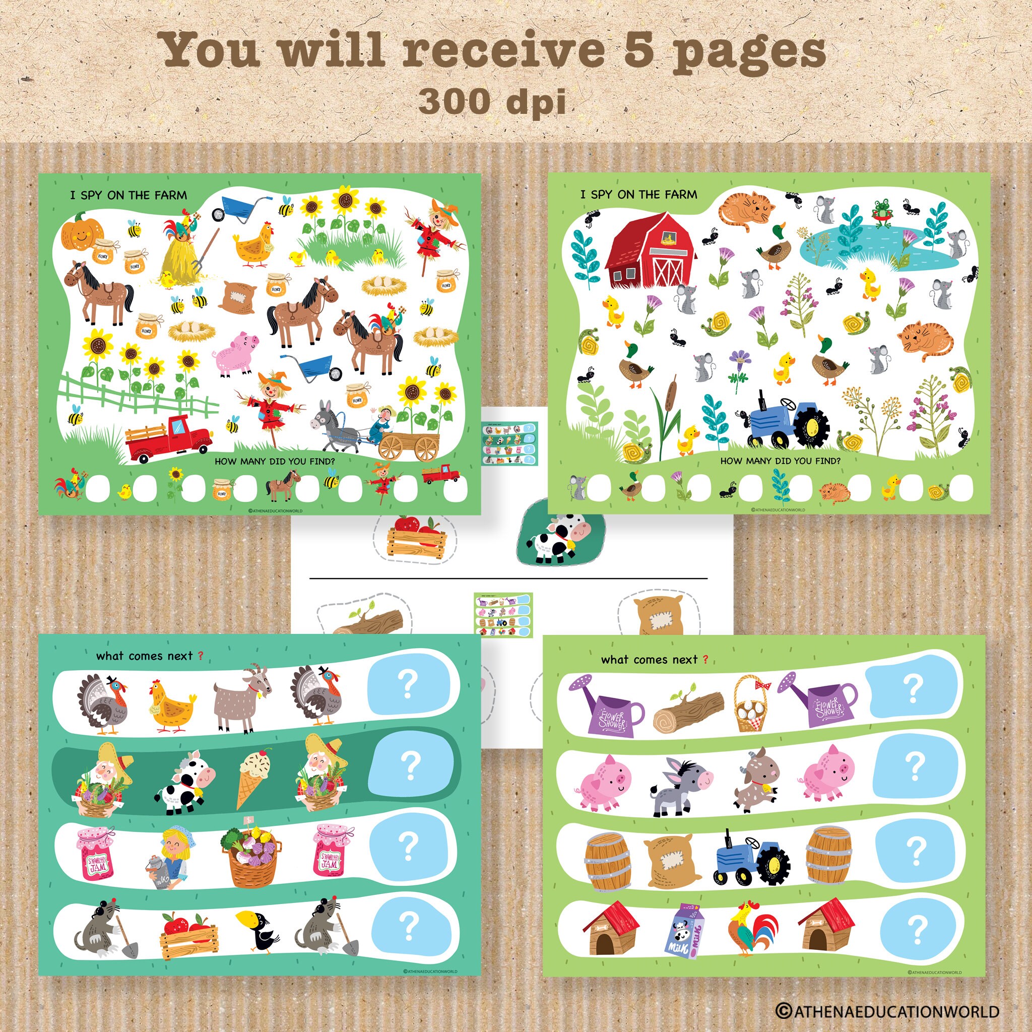 Farm Animals Spy and Patterns, Preschool Game, Velcro Game, Montessori ...