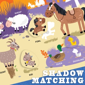 Farm Animals Shadow Matching Velcro Game, Toddlers Shadow Matching ...
