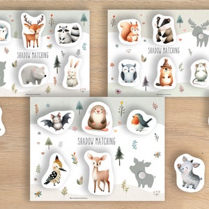 Watercolor Animals Shadow Matching Binder Game, Toddlers Shadow ...