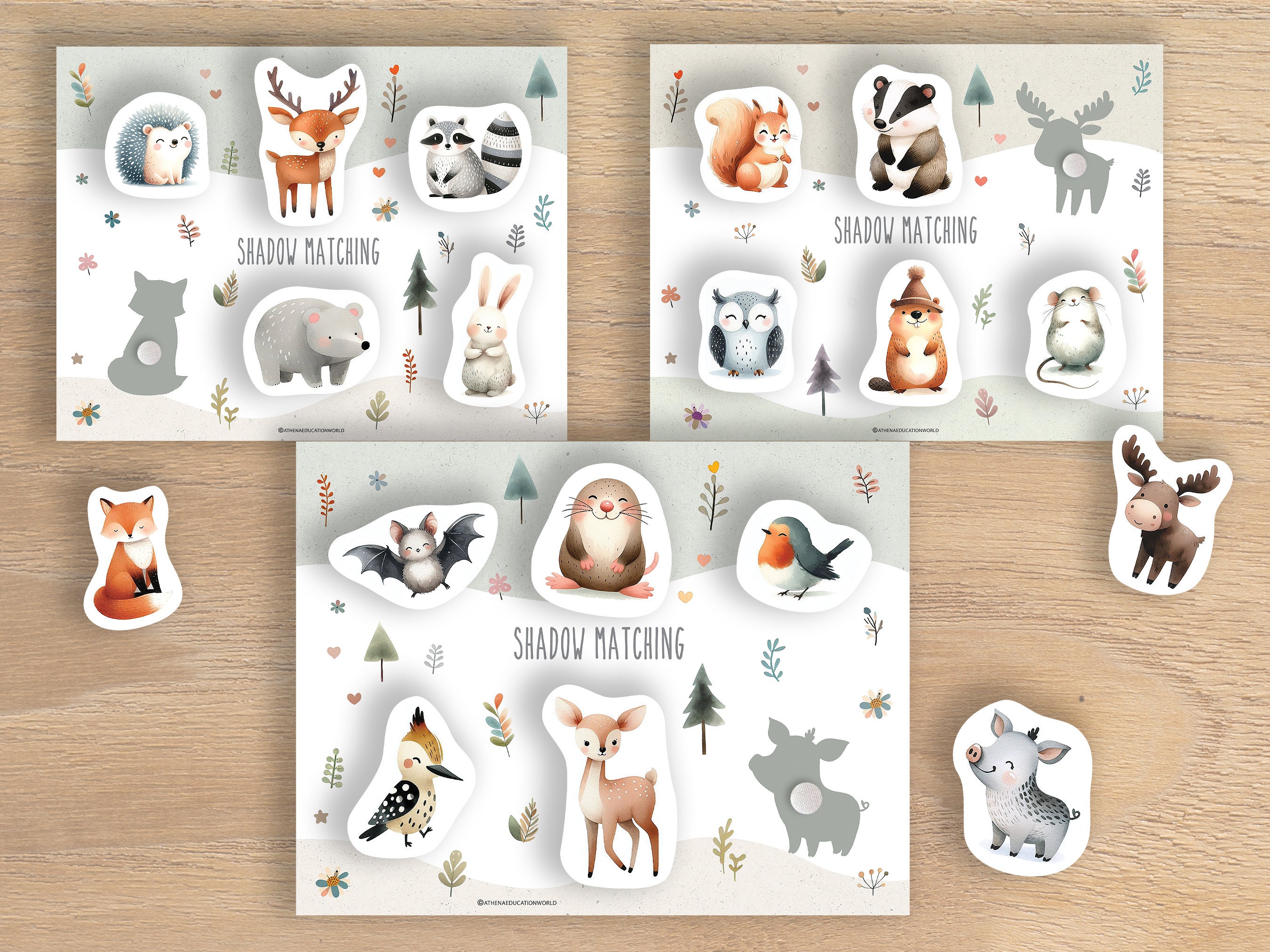 Watercolor Animals Shadow Matching Binder Game, Toddlers Shadow ...