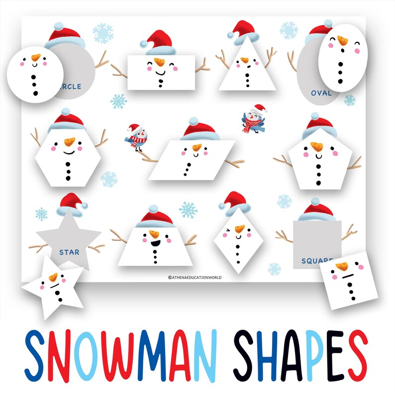 Snowman Shapes Printable, Christmas Shape Activities for Kids ...