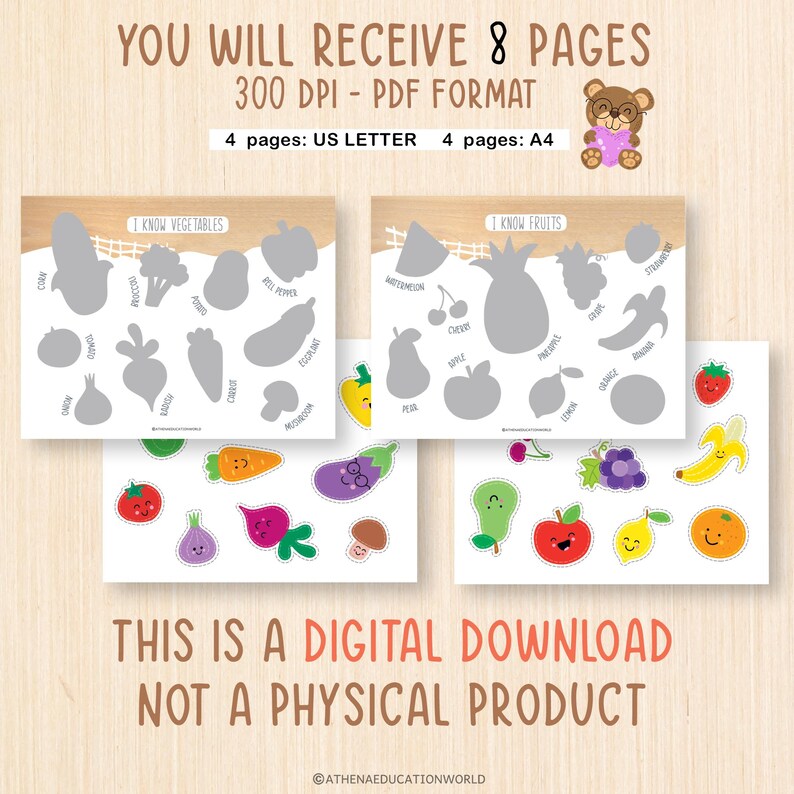 Fruits and Vegetable Shadow Game, Fruits and Vegetables Matching ...