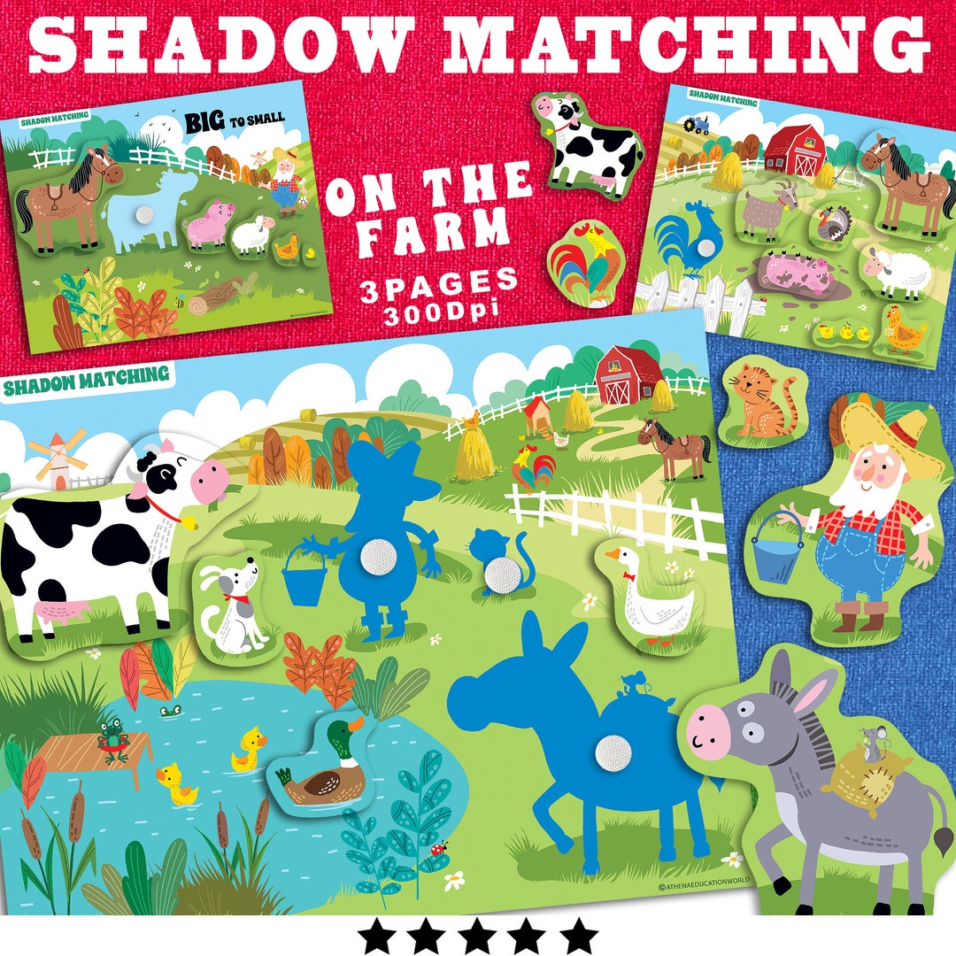 Farm Animals Shadow Matching Velcro Game, Toddlers Shadow Matching ...