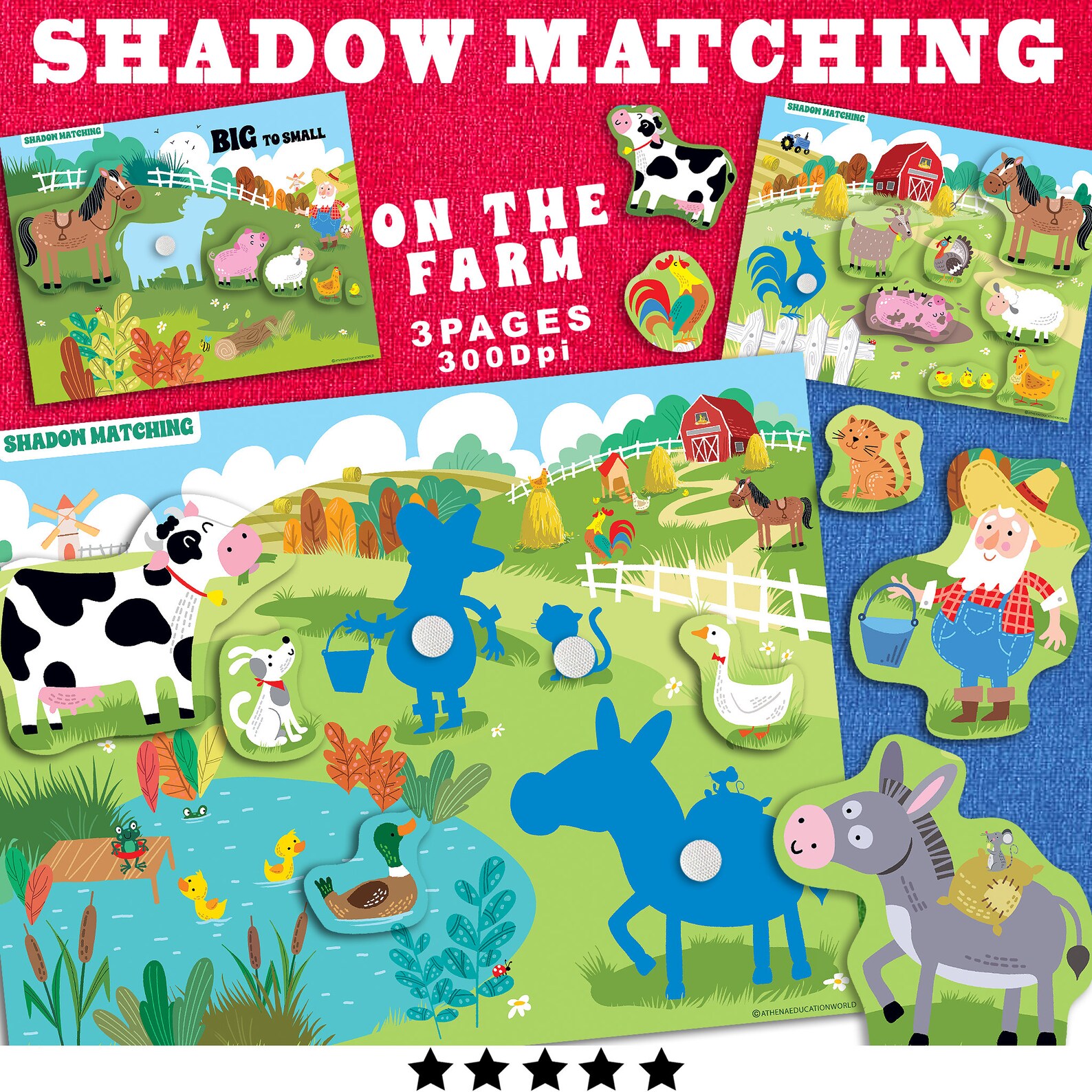 Farm Animals Shadow Matching Velcro Game Toddlers Shadow - Etsy