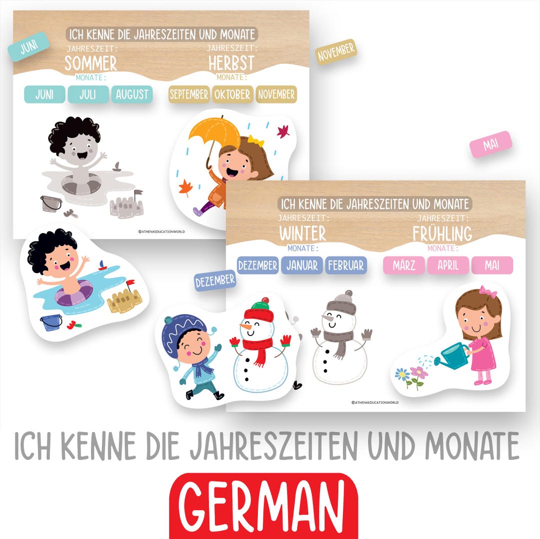 German Seasons and Months Printable Worksheets, Toddler, Preschool ...