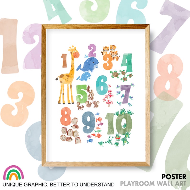 Cute Printable Animal Counting Poster, Watercolor Animal Number Poster ...